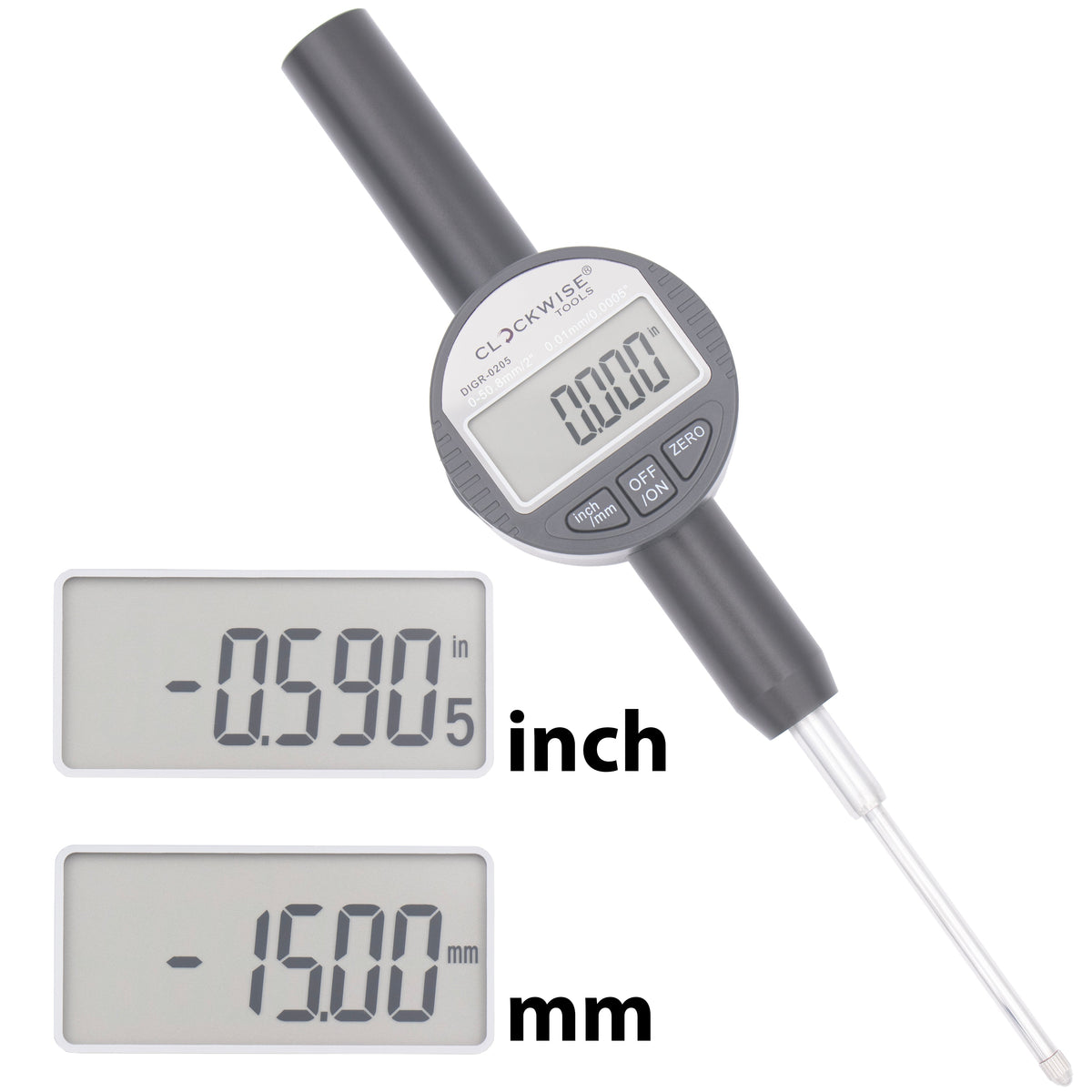 Clockwise Tools DIGR-0205 Electronic Digital Indicator Inch/Metric Con