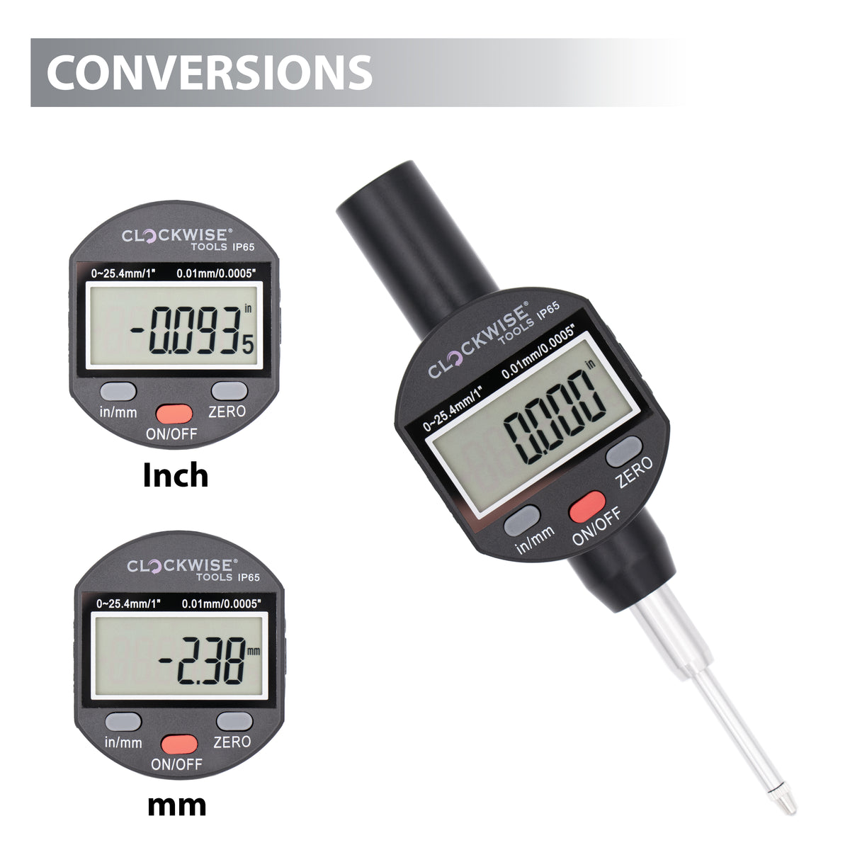 Clockwise Tools DPIR-0105 IP65 Digital Indicator 0-1"/25.4mm