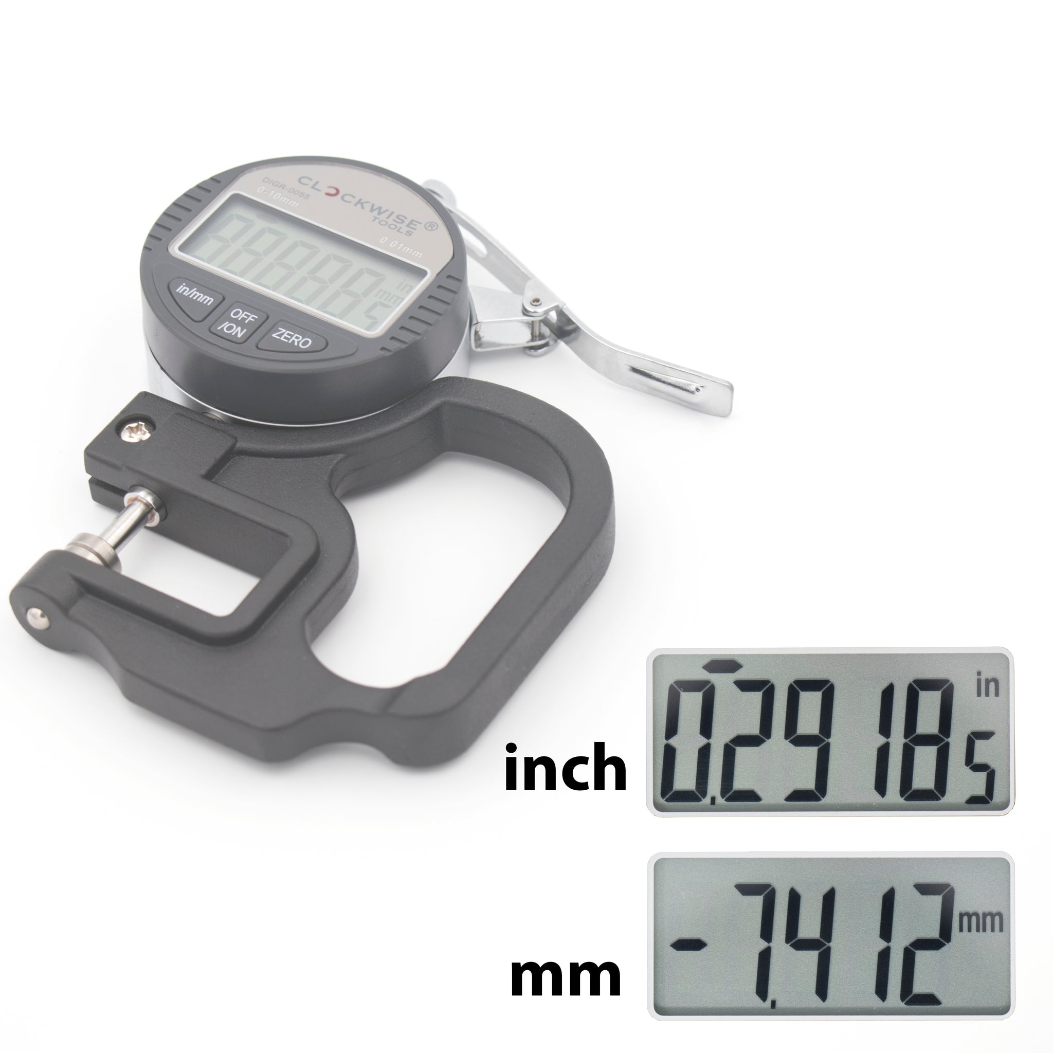 Clockwise Tools DTNR-0055 0-0.4"/10mm Digital Thickness Gauge Resoluti